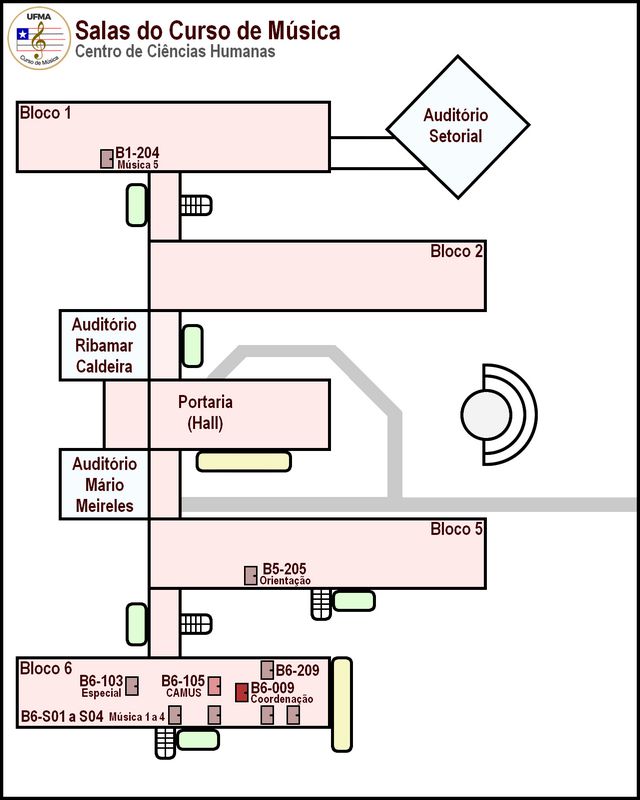 Localização das salas de música no CCH: